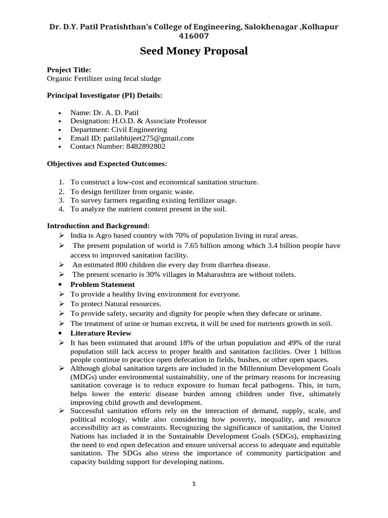 Seed Money Proposal BY ADP | PDF | Sanitation | Public Health
