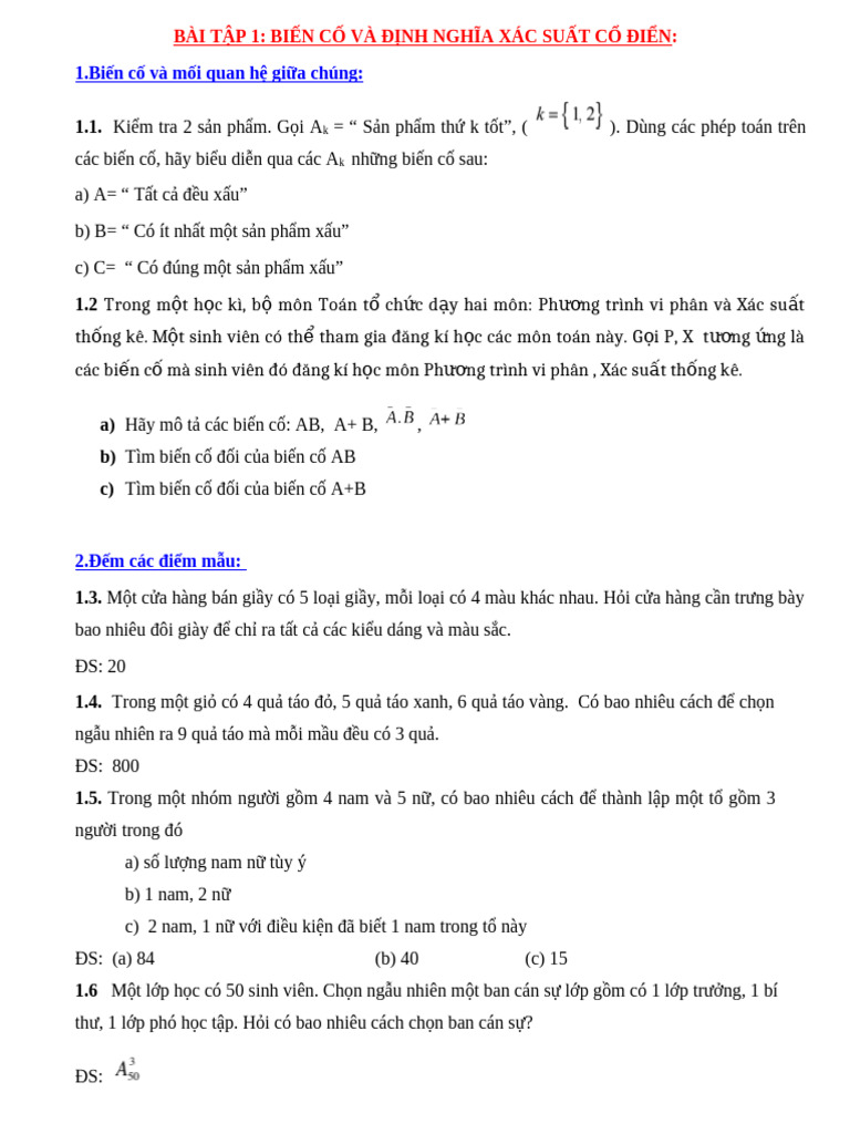 NM XSTK - BT 1 | PDF