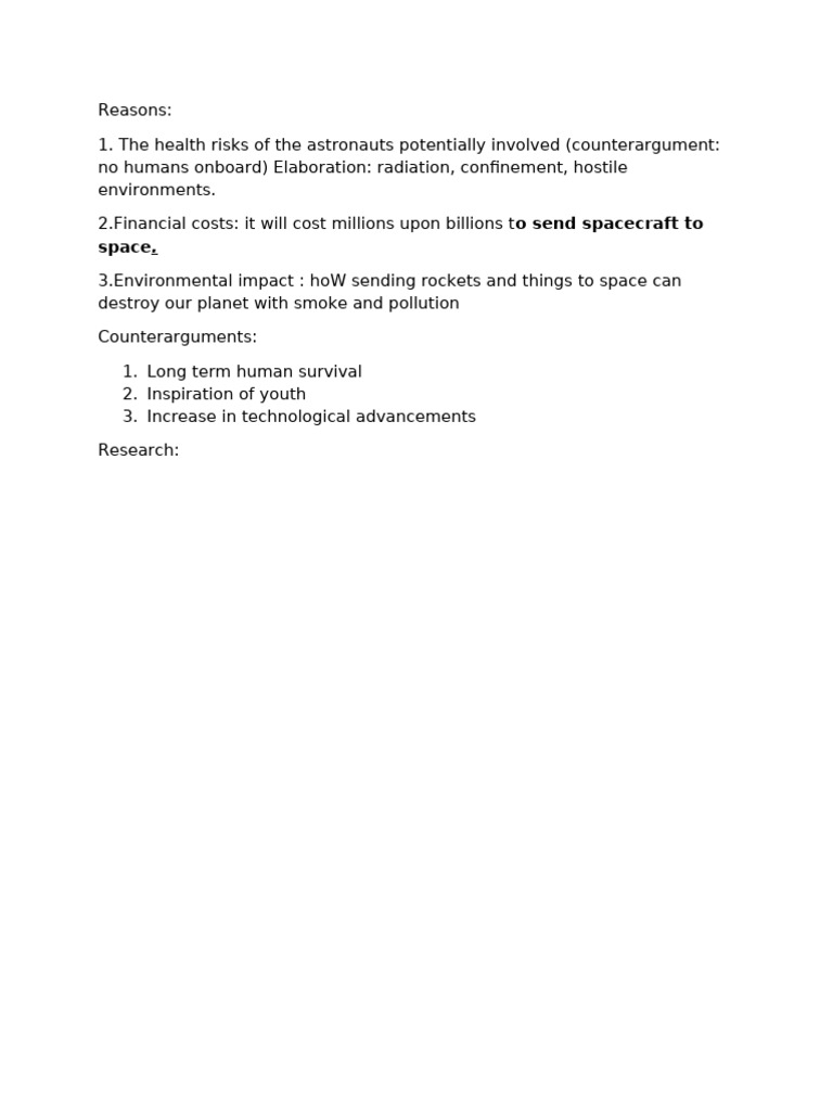 Risks and Costs of Space Exploration | PDF