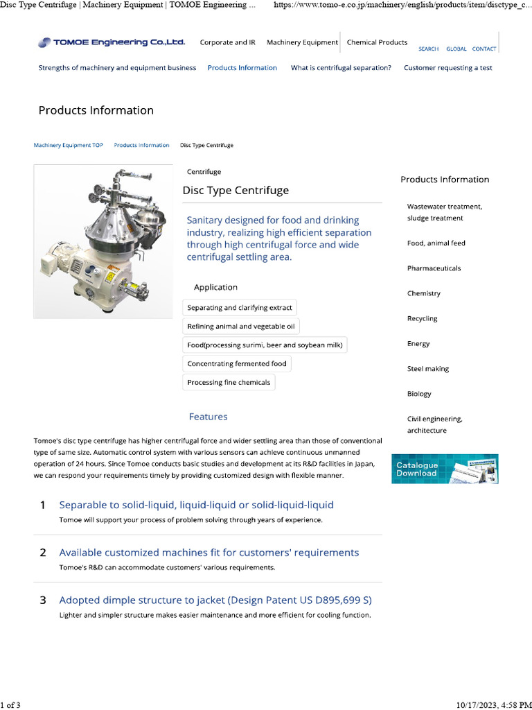 TOMOE - Disc Centrifuge Web | PDF