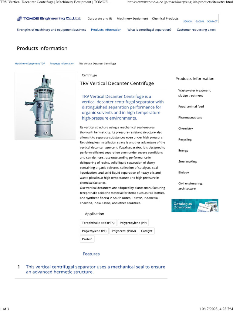 TRV Decanter Centrifuge Web | PDF