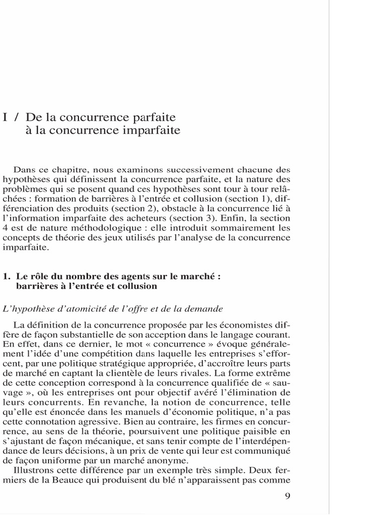 De La Concurrence Parfaite À La Concurrence Imparfaite | PDF