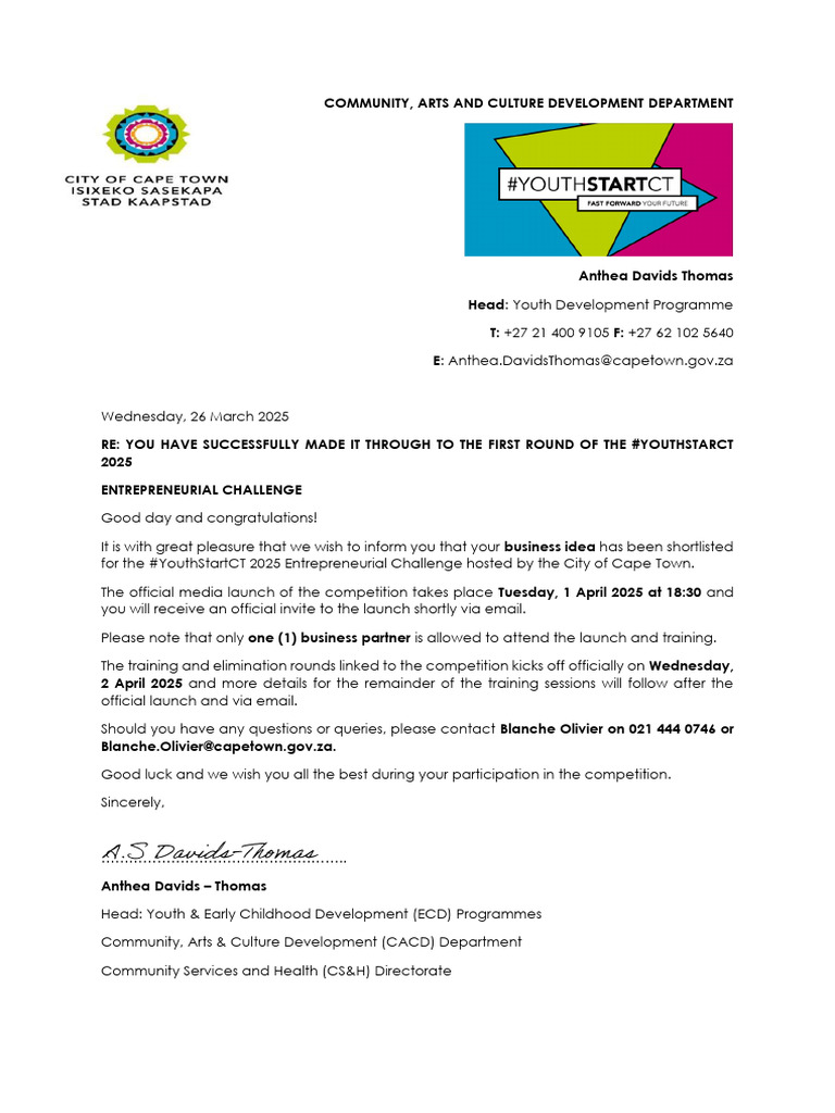 Letter to Shortlisted Business Ideas_ #YSCT2025 | PDF