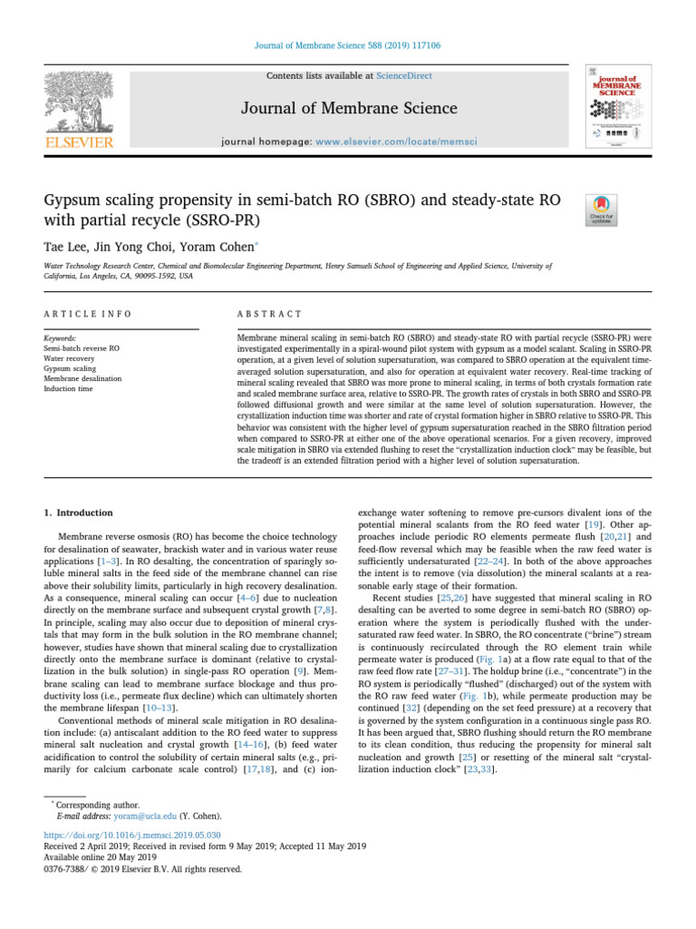 Gypsum Scaling Propensity in Semi Batch RO and Steady State RO With ...