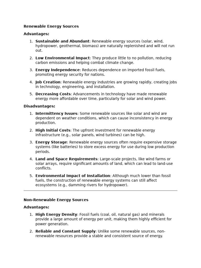 Advantages and Disadvantages of Energy Sources | PDF | Renewable Energy ...