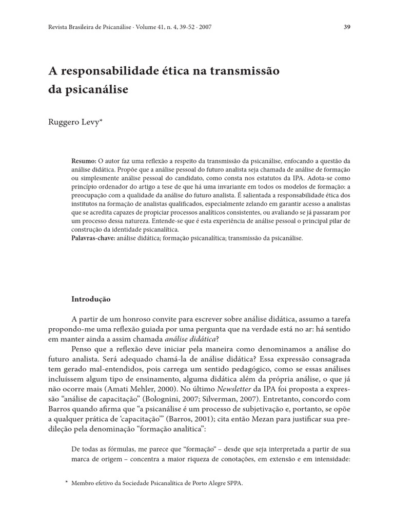 A_responsabilidade_etica_na_transmissao | PDF | Psicanálise | Estética
