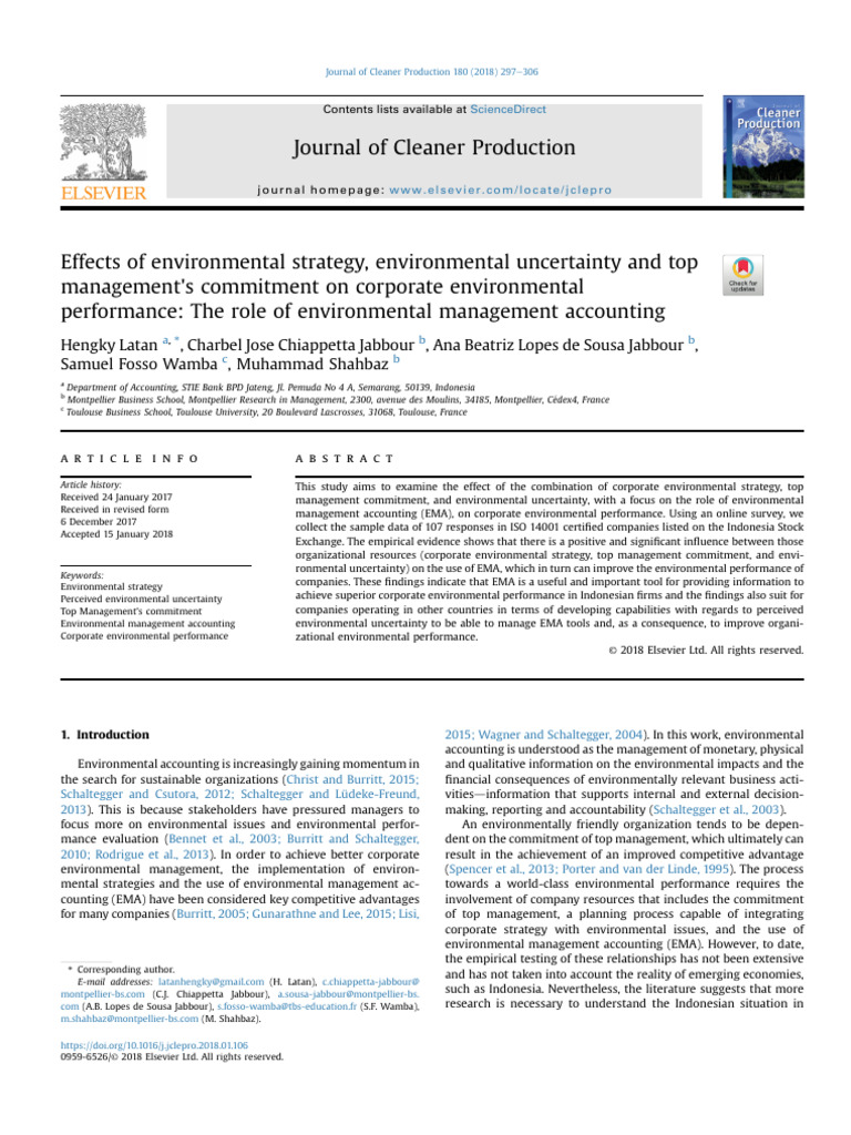 Effects of Environmental Strategy Environmental Uncertainty and Top ...
