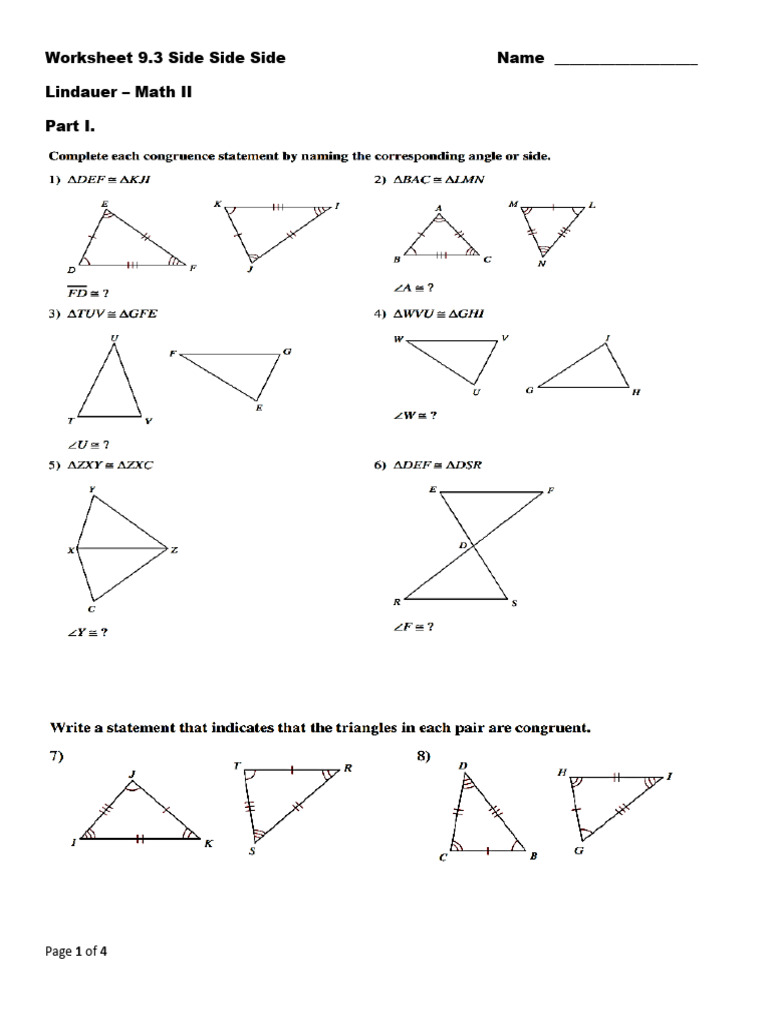 Worksheet 9.3 Side Side Side | PDF