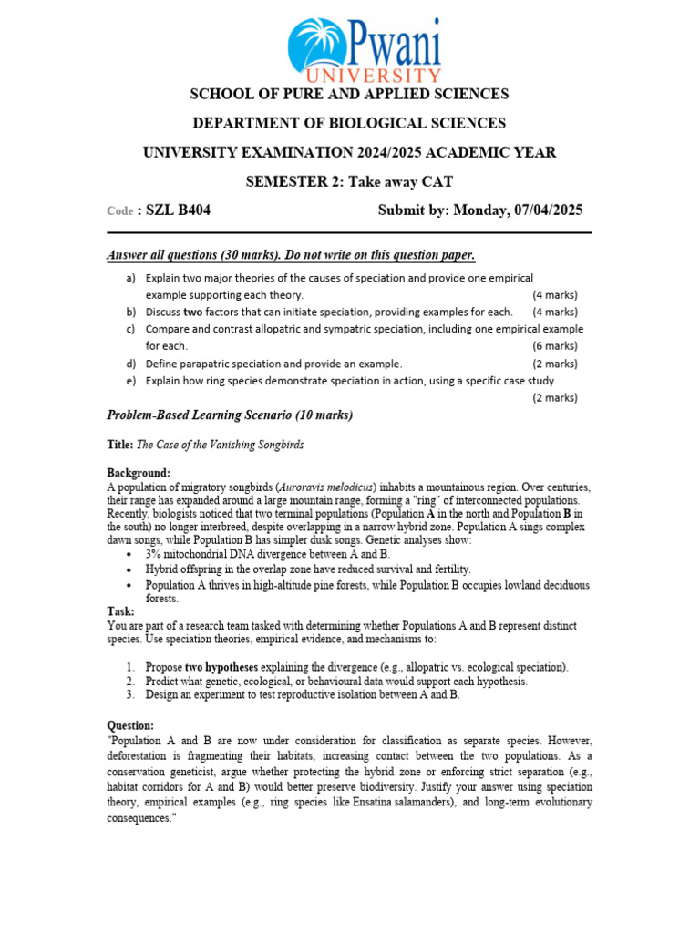 SZL B404 SEM2 2024-25 - Take Away CAT | PDF | Species | Ecology