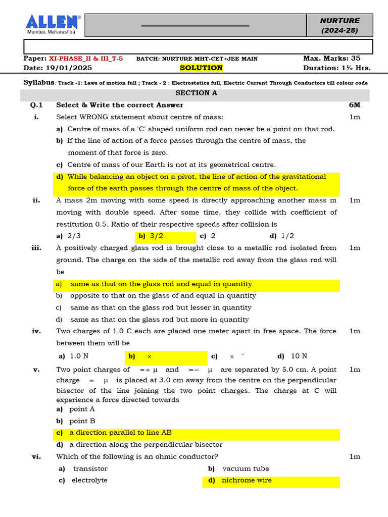 1901-Nurture-Ph-Ii & Iii - (24-25) Subjective Test-05 Physics Solutions ...