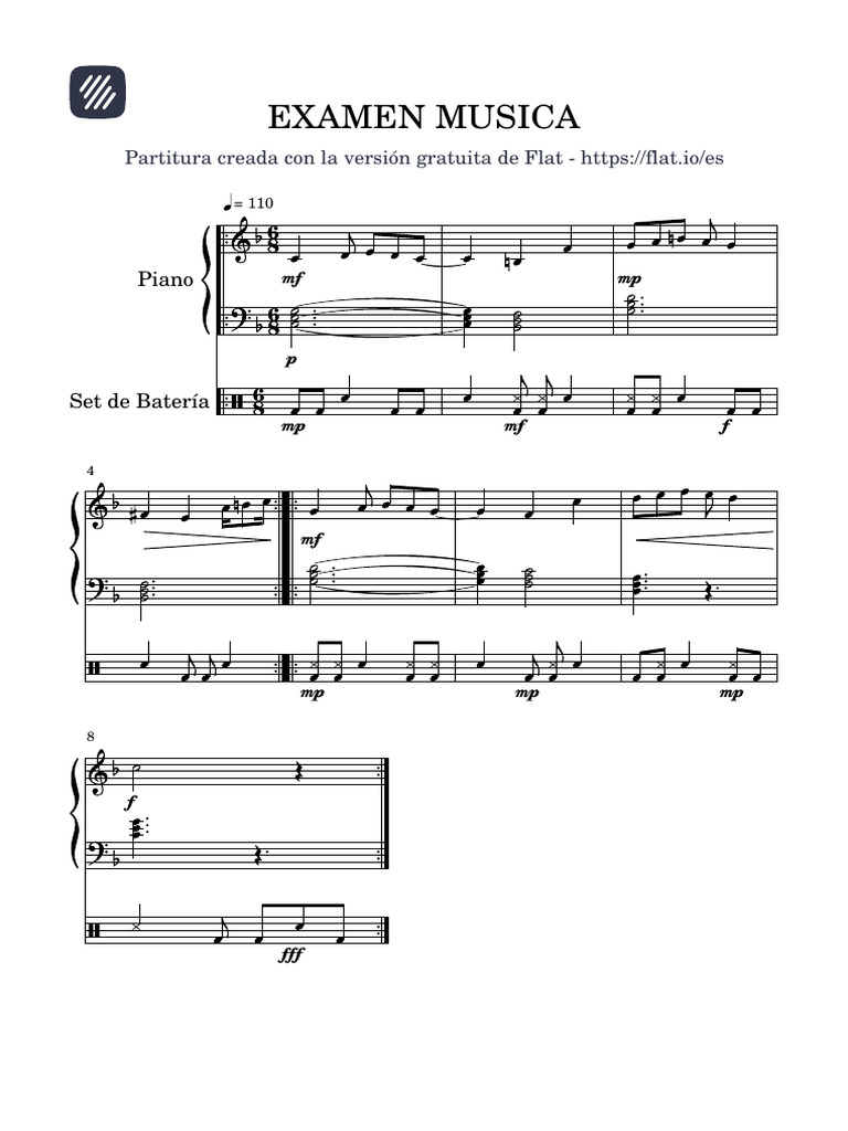 Examen de Música: Partitura para Piano | PDF