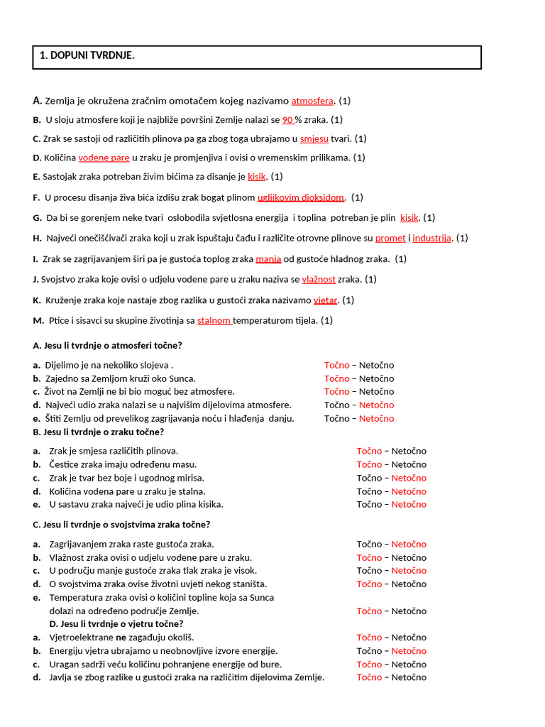 Zrak-ponavljanje za ispit odgovori | PDF