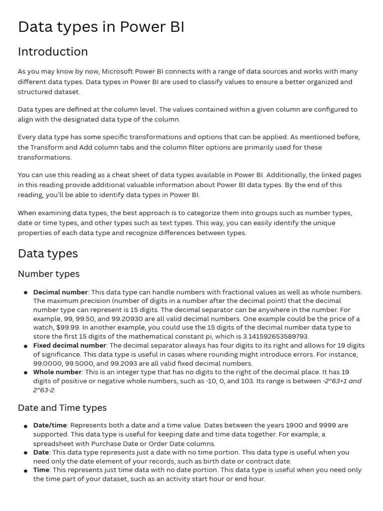 Data Types in Power BI | PDF | Data Type | File Format