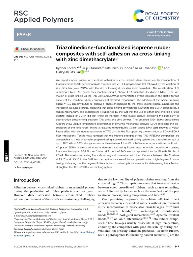 Triazolinedione-Functionalized Isoprene Rubber Composites With Self ...