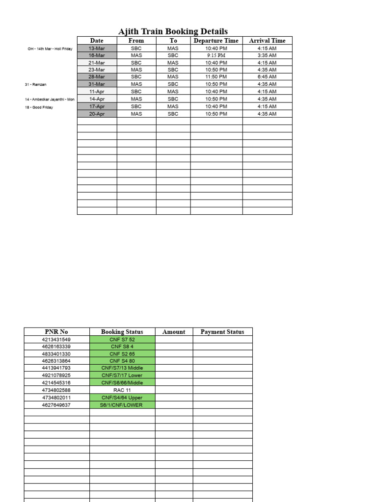 Ajith Train Booking Details.xlsx - Sheet1 | PDF