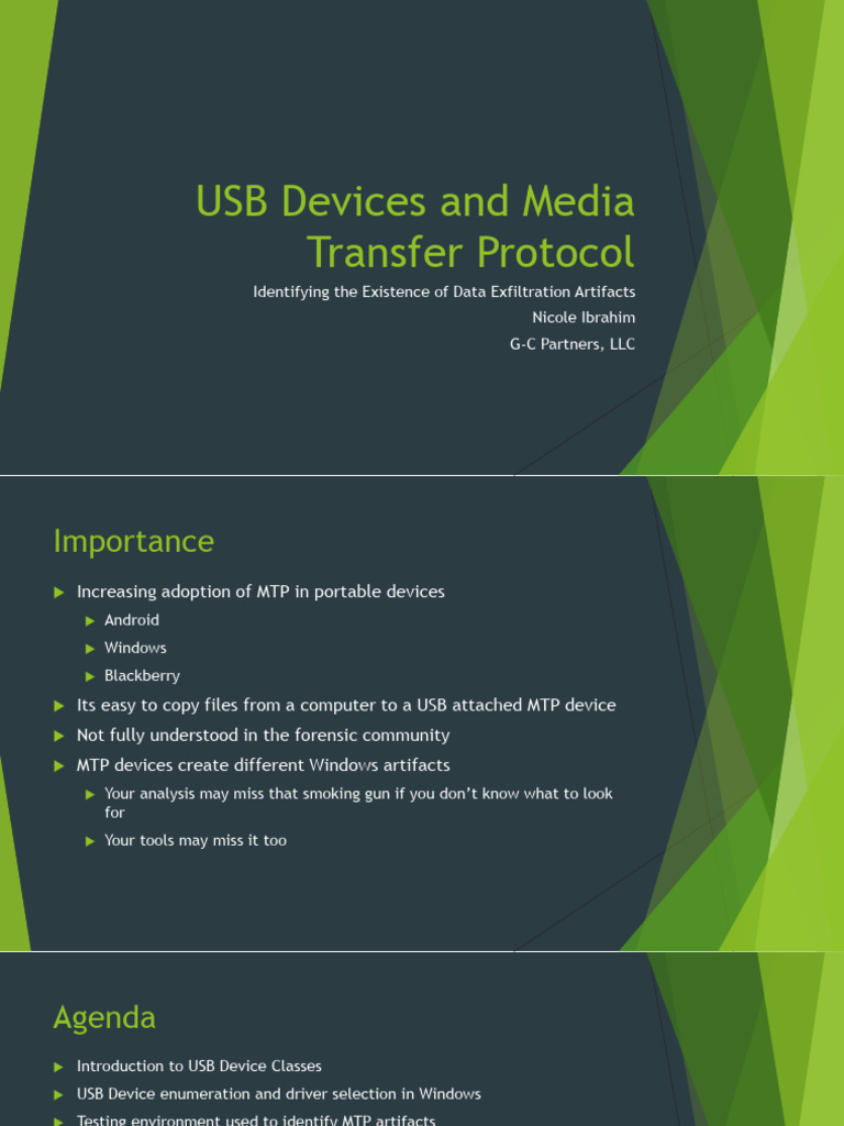 USB Devices and Media Transfer Protocol Nicole Ibrahim-Foreniscs 4 | PDF | Computer File ...