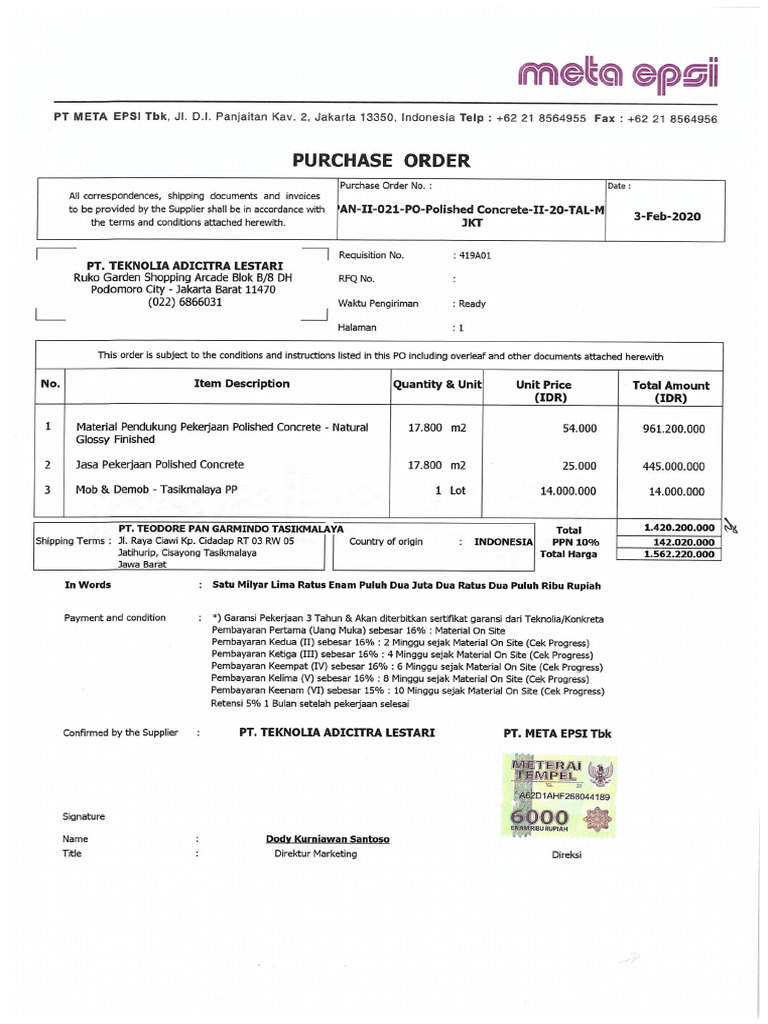 PO from PT META EPSI | PDF