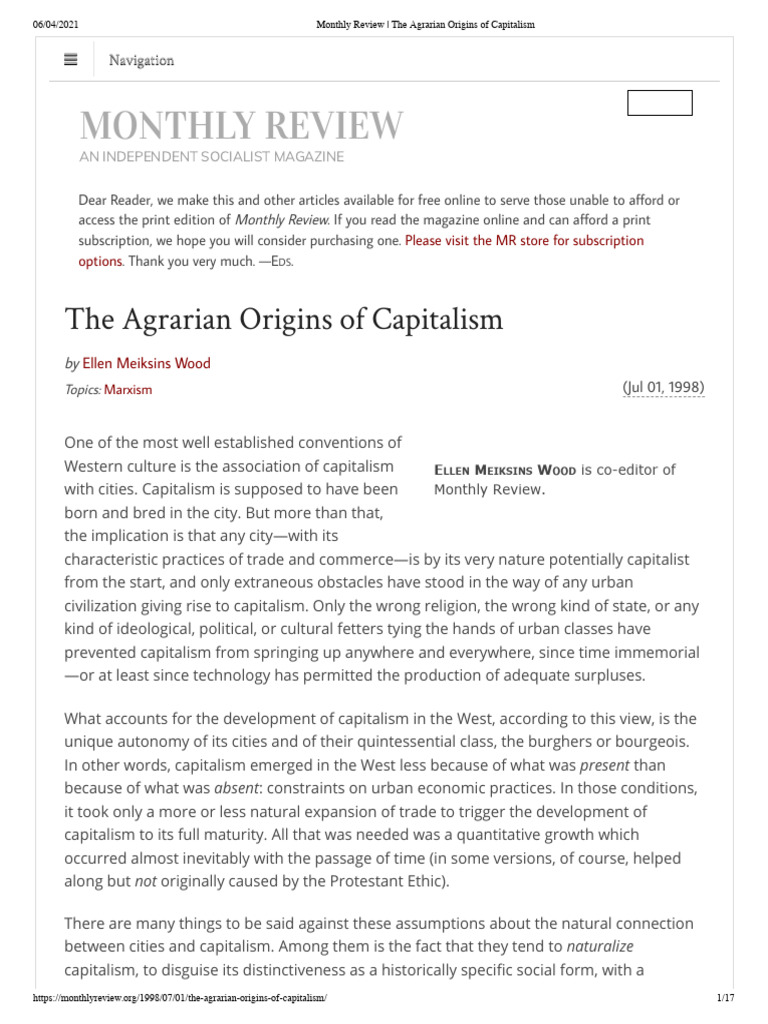 Agrarian Roots of Capitalism Explained | PDF | Capitalism | Leasehold ...