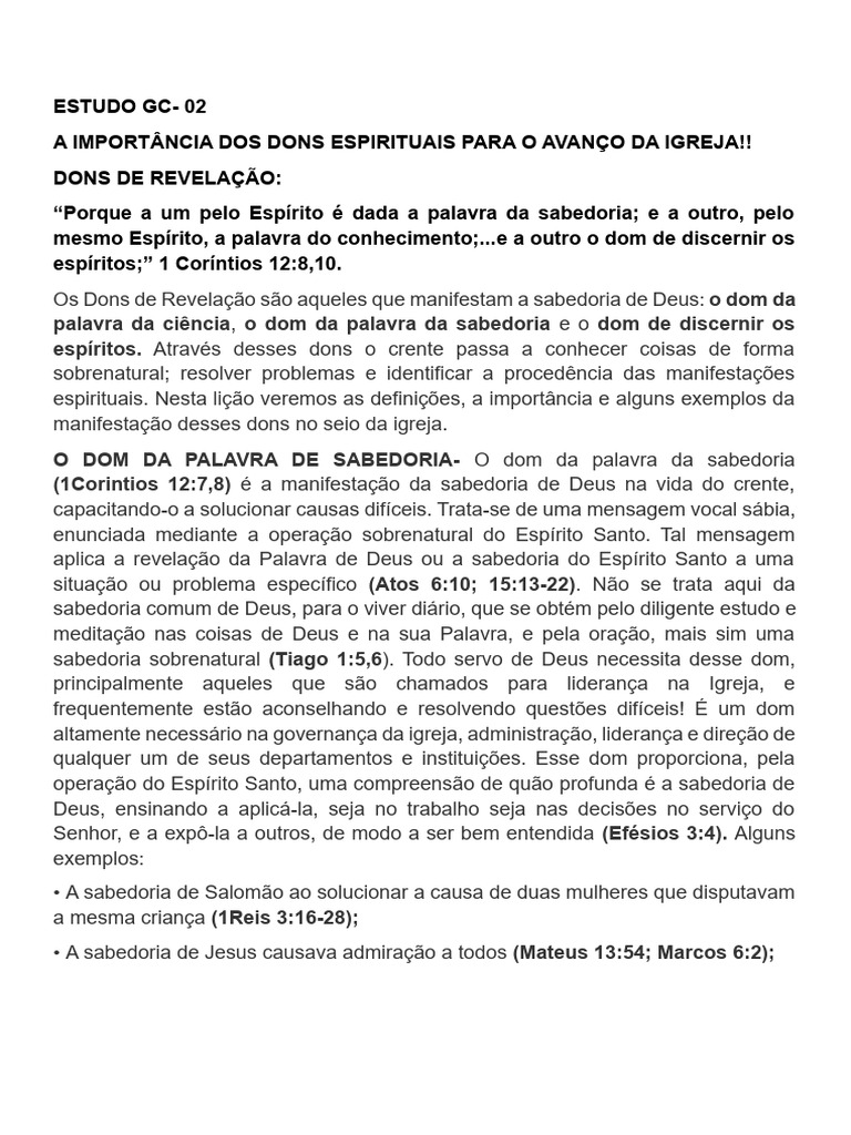 Dons Espirituais e Seu Impacto na Igreja | PDF | Presente espiritual ...