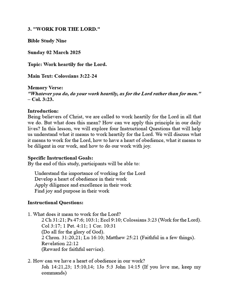 Working Heartily for the Lord | PDF | Glory (Religion) | Humility