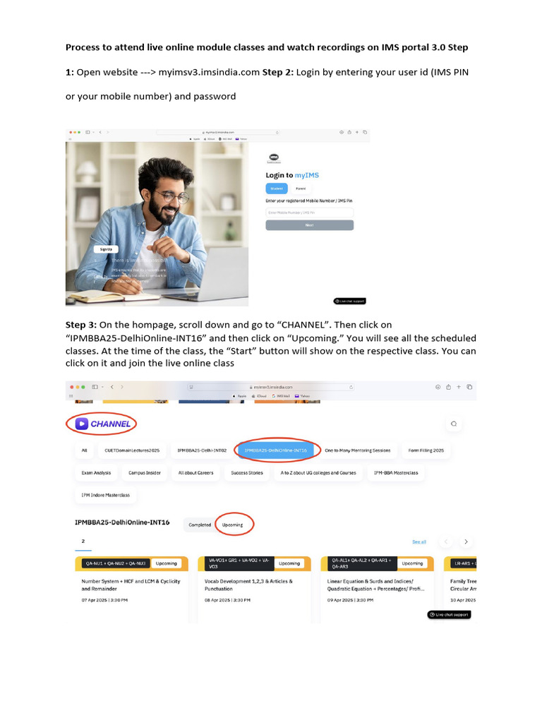 Process To Access Live Online Module Classes and Recordings | PDF