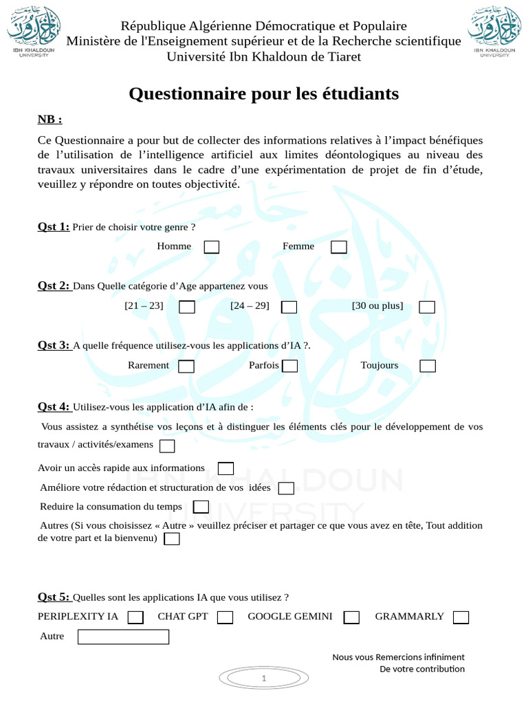 Questionnaire sur l'IA pour étudiants | PDF | Intelligence artificielle ...
