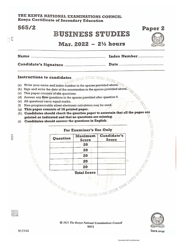 BST Kcse 2021 P2 | PDF