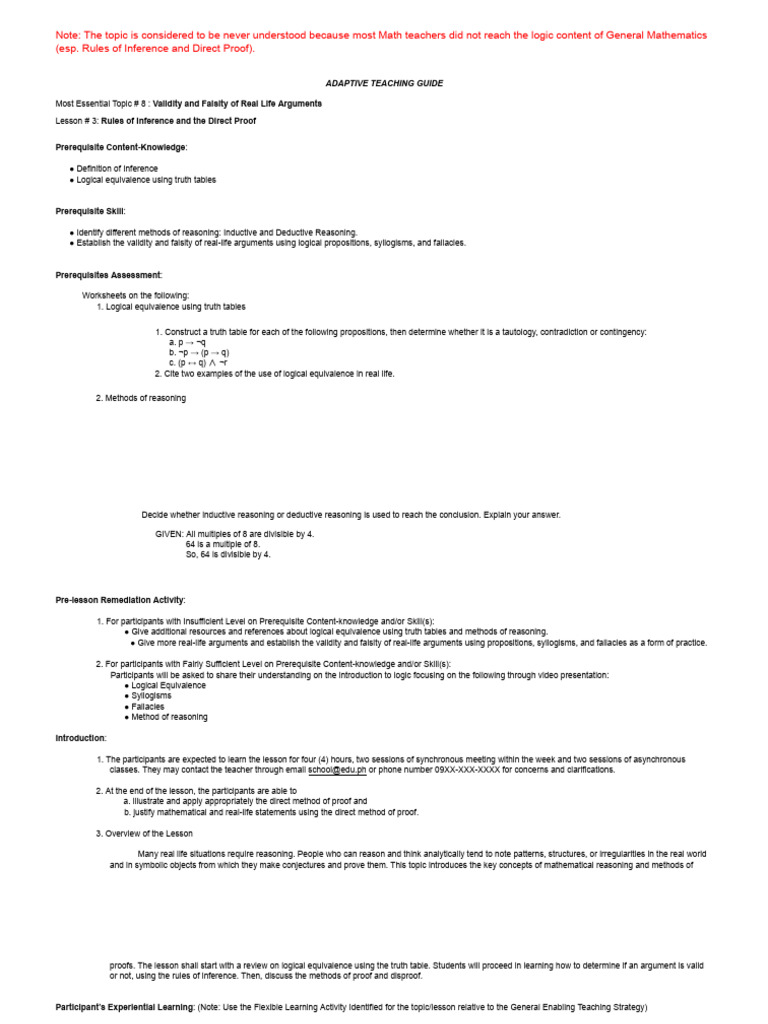 Copy of SAMPLE_ATG_Topic 6_Rules of Inference and the Direct Proof.docx | PDF | Logic | Argument