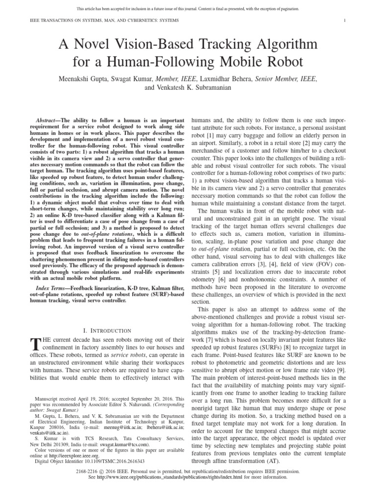 Human Following Robot 2016 | PDF