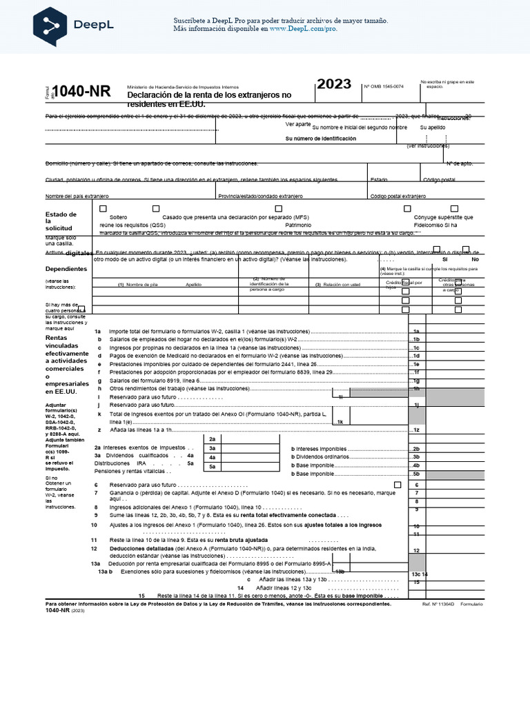 Instrucciones Formulario 1040-NR 2023 | PDF | Impuestos