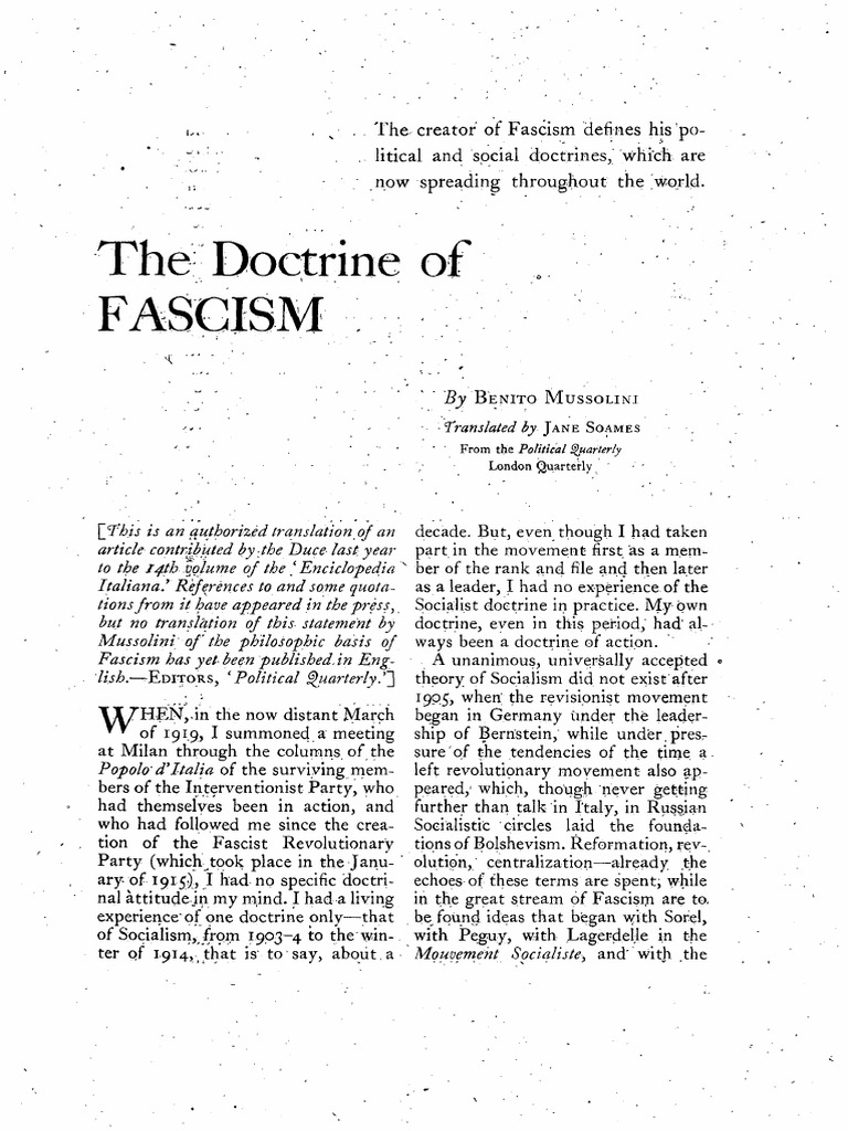 The Doctrine of FASCISM - by BENITO MUSSOLINI, Translated by JANE ...