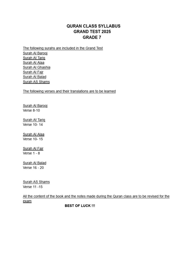 Quran Class Syllabus | PDF