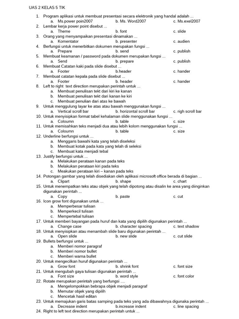 Uas 2 Kelas 5 Tik | PDF