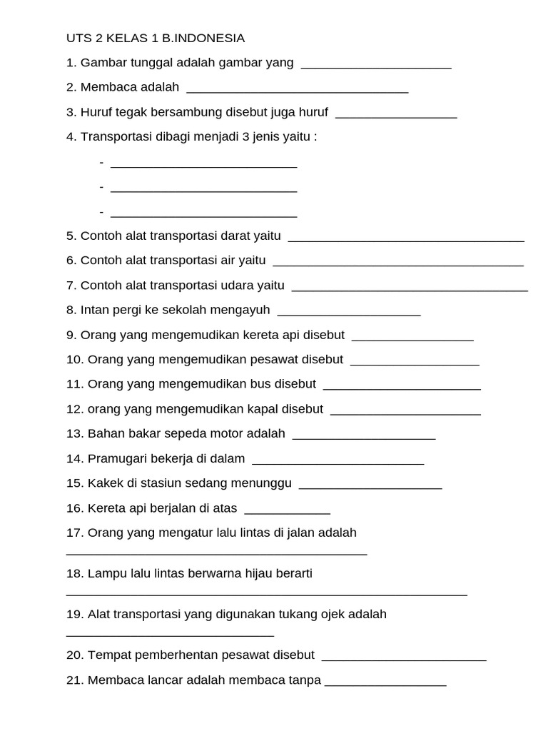 UTS 2 KELAS 1 b.indo | PDF