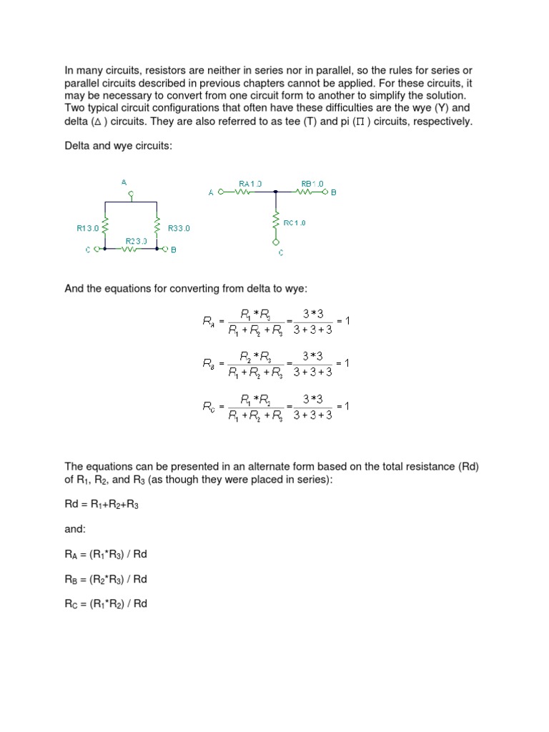 Wye To Delta and Delta To Wye Conversion | PDF | Series And Parallel Circuits | Electrical Network