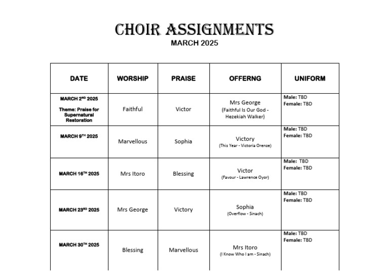 Choir Assignments March | PDF