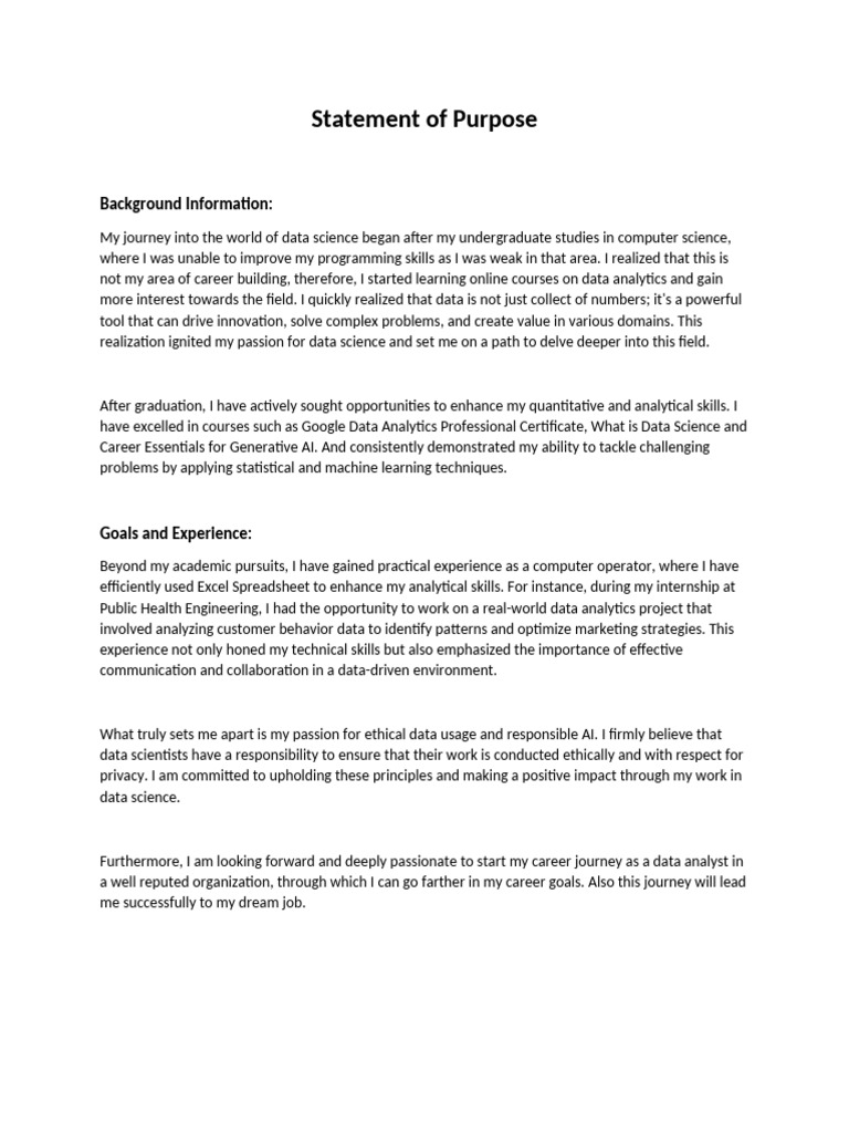 Statement of Purpose Brunel University | PDF | Data Science ...