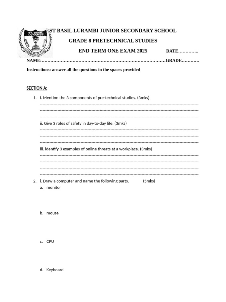 Pretechnical Studies Grade 8 End | PDF | Input/Output | Computer Data Storage