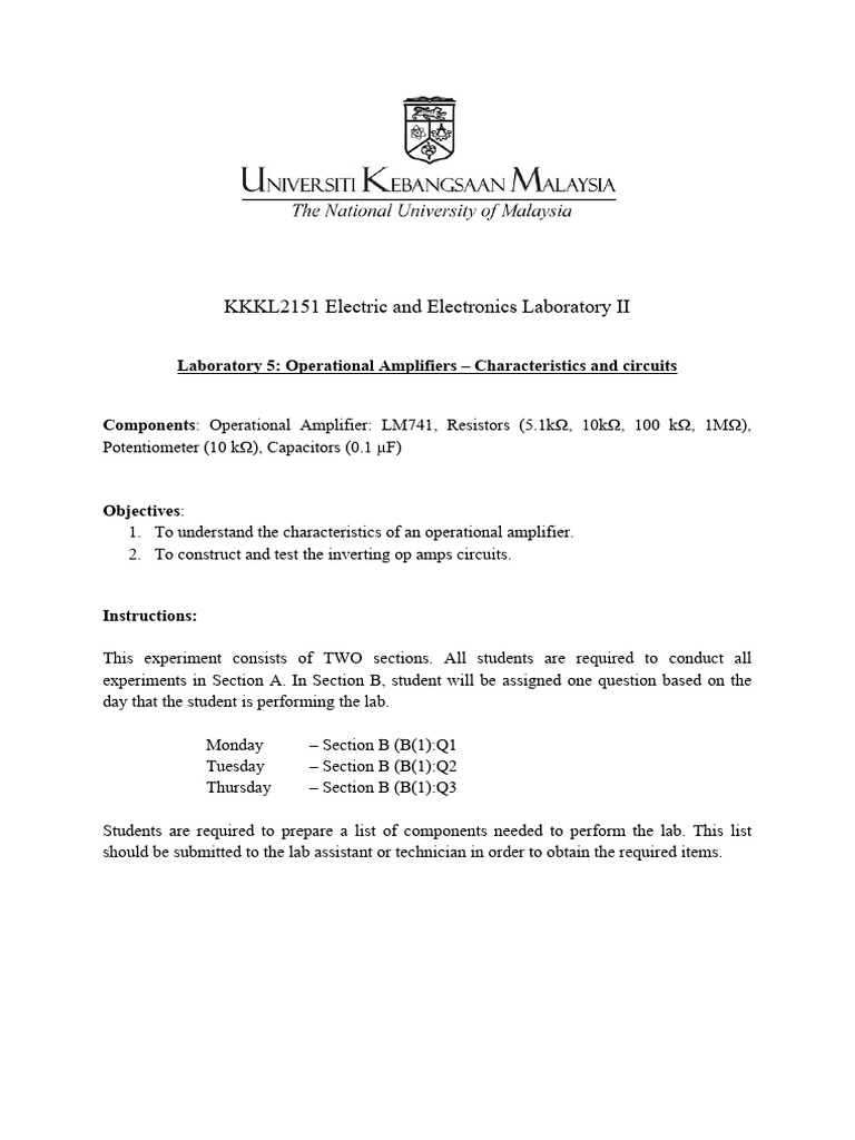 KKKL2151 - Lab 5 Op Amp 2021-2022 - Instructions - v2 | PDF | Operational Amplifier | Amplifier