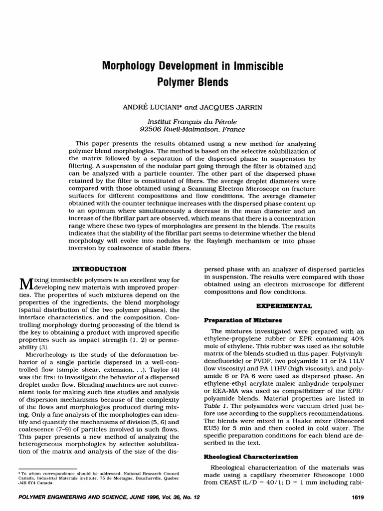 Morphology Development in Immiscible Polymer Blends | PDF | Viscosity | Colloid