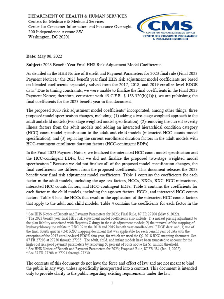 2023 HHS Risk Adjustment Model Coefficients | PDF | Cancer | Sepsis