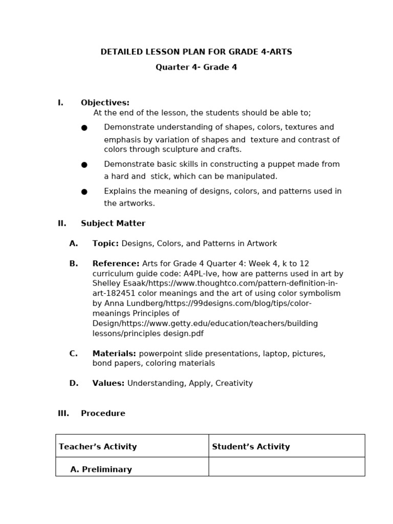 Arts Detailed Lesson Plan | PDF | Shape | Color