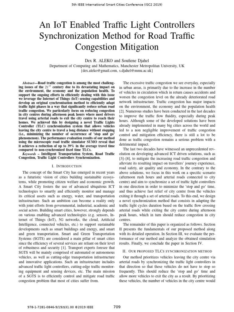 An IoT Enabled Traffic Light Controllers Synchronization Method For Road Traffic Congestion ...