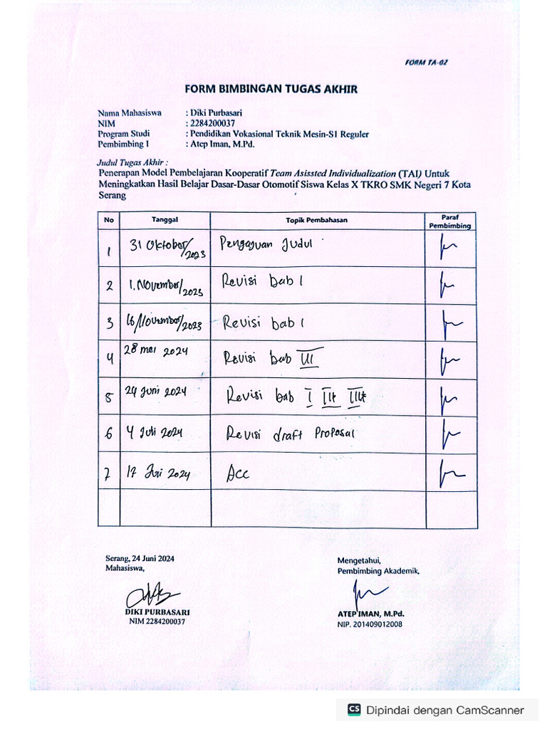 Form Bimbingan Tugas Akhir | PDF