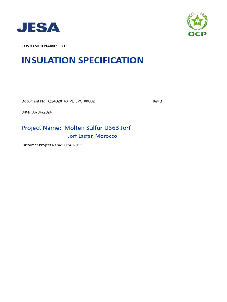 Q24020-43-PE-SPC-00002 - Insulation Specification | PDF | Thermal ...