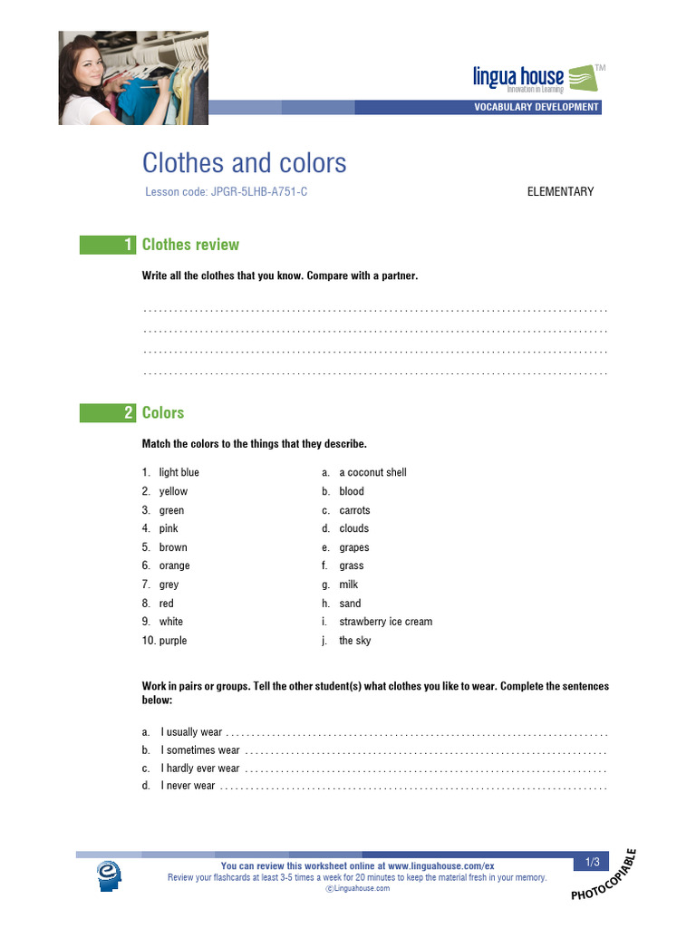 English Vocabulary: Clothes & Colors | PDF | Clothing