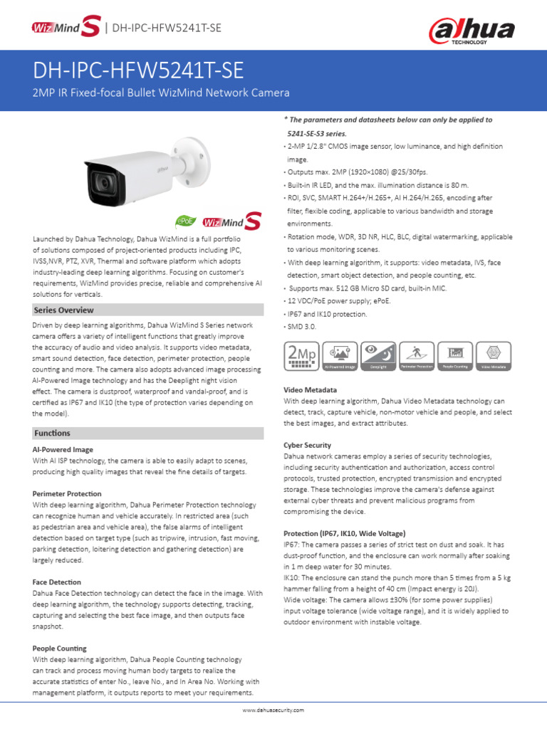 IPC-HFW5241T-SE S3 Datasheet 20231208 | PDF | Internet Protocol Suite ...