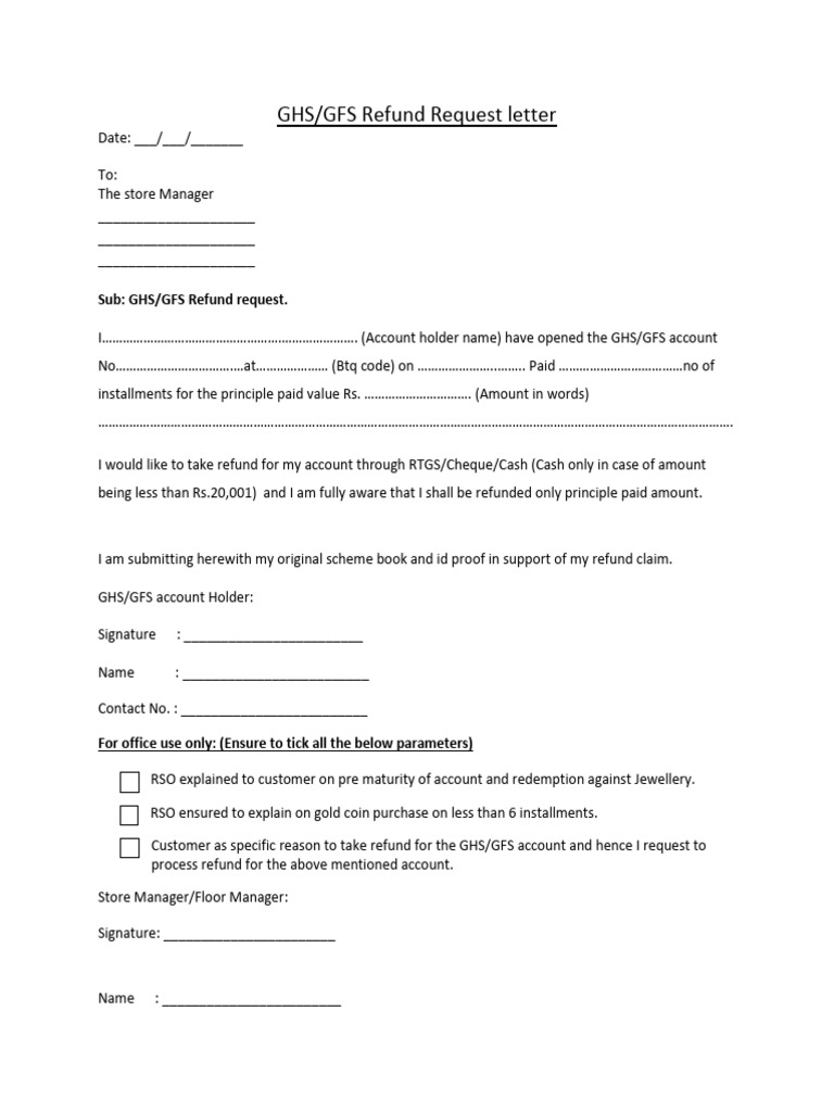 Ghs-Gfs Refund Request Letter - Updated | PDF