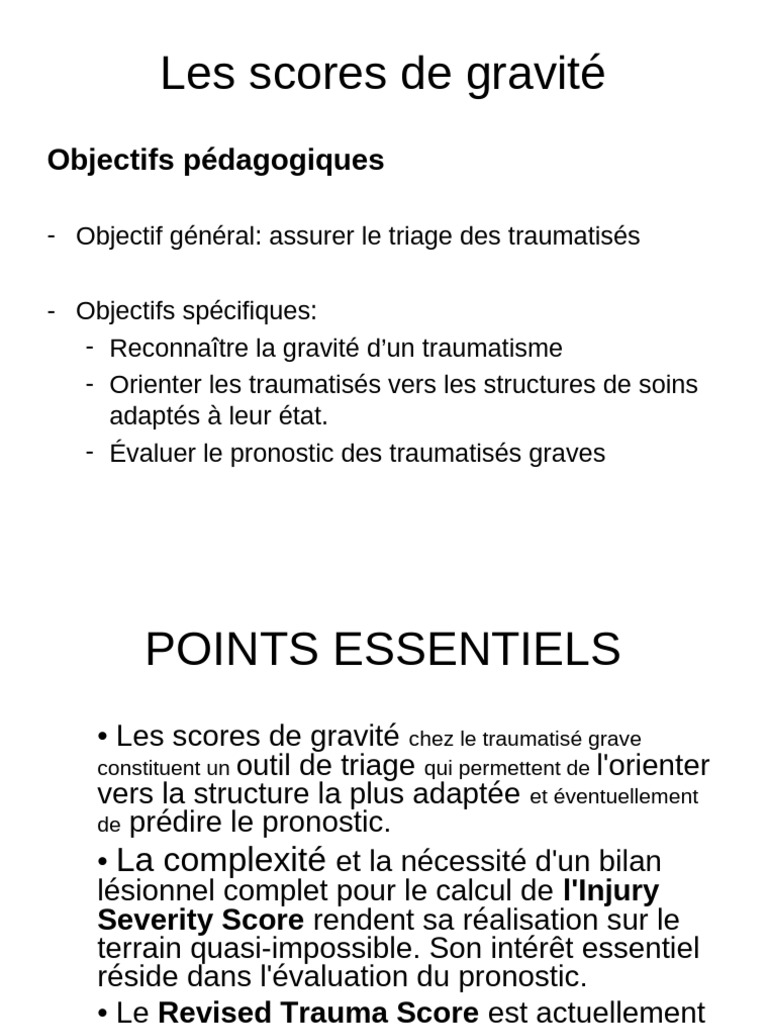 Scores de gravité des traumatismes | PDF | Traumatisme crânien ...