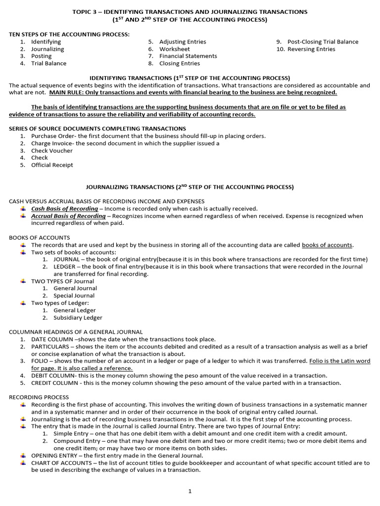 TOPIC 3 Identifying and Journalizing | PDF | Debits And Credits ...
